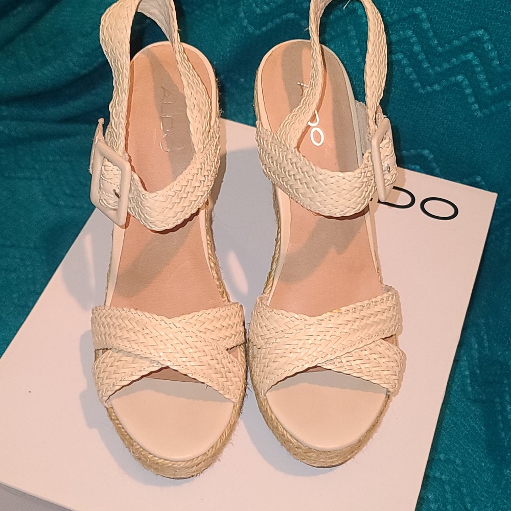 Aldo Wedge Heels Woven Strap Sandals - Gem